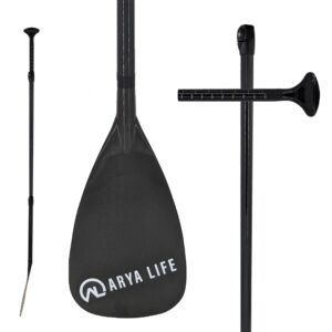 arya life 3 piece sup paddle, canoe paddle with fiberglass blade, adjustable carbon fiber shaft, 70-86 inches, black