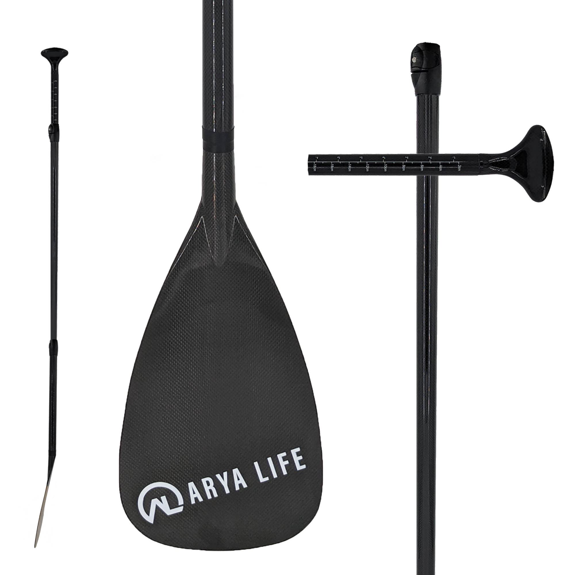 Arya Life 3 Piece SUP Paddle, Canoe Paddle with Fiberglass Blade, Adjustable Carbon Fiber Shaft, 70-86 Inches, Black