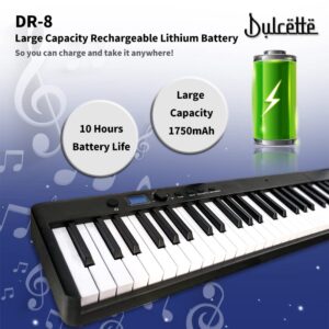 Dulcette *NEW* Foldable Electric Piano Keyboard | 88 Keys Portable Keyboard | Semi-Weighted Touch Sensitive Keys | MIDI & Dual Speakers Sustain Pedal | Digital Piano FREE Bag (Black)