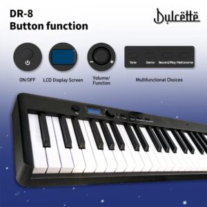 Dulcette *NEW* Foldable Electric Piano Keyboard | 88 Keys Portable Keyboard | Semi-Weighted Touch Sensitive Keys | MIDI & Dual Speakers Sustain Pedal | Digital Piano FREE Bag (Black)