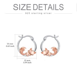 Mothers Day Gifts Fox Earrings 925 Sterling Silver Cute Little Fox Hoop Earrings Fox Jewelry Gifts for Women Friends