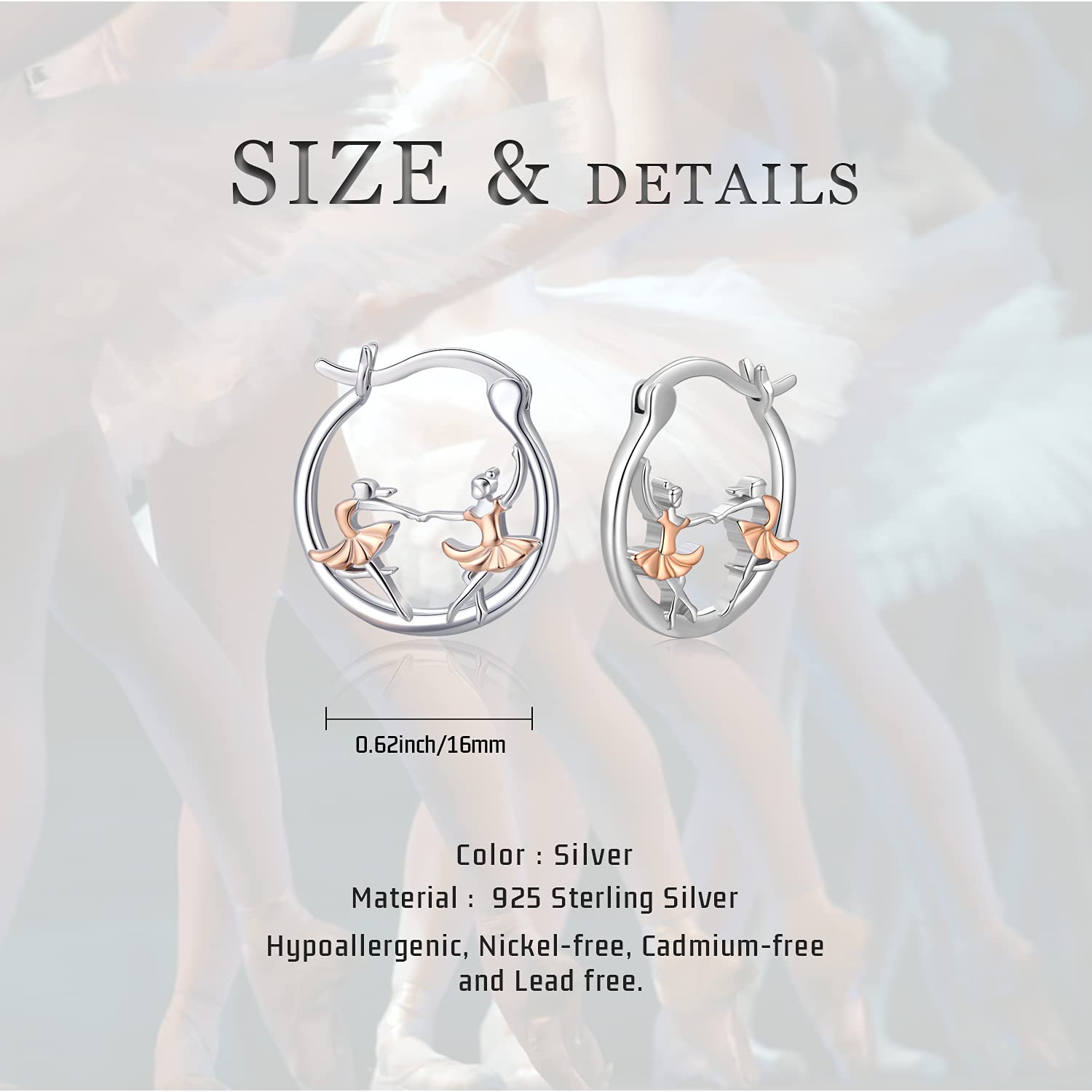 Hypoallergenic Dance Earrings Sterling Silver Ballerina Huggie Hoop Earrings Cartilage Earrings for Sensitive Ears Ballet Dancer Gifts for Women Girls