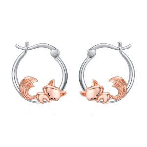 mothers day gifts fox earrings 925 sterling silver cute little fox hoop earrings fox jewelry gifts for women friends