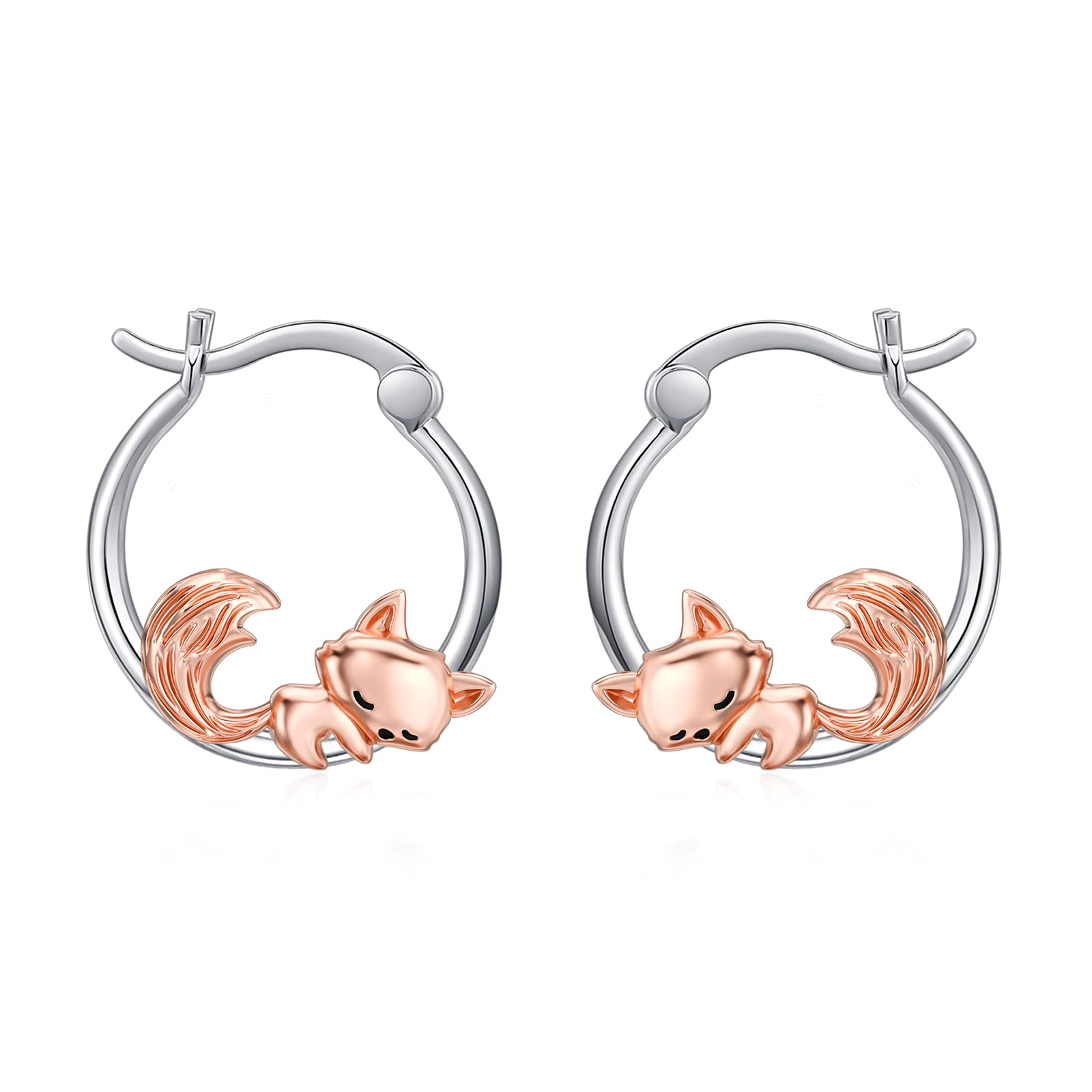 Mothers Day Gifts Fox Earrings 925 Sterling Silver Cute Little Fox Hoop Earrings Fox Jewelry Gifts for Women Friends