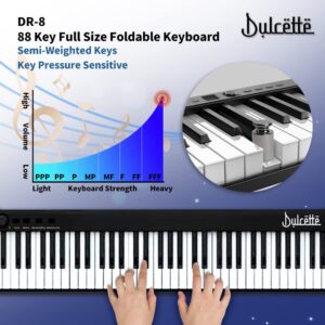 Dulcette *NEW* Foldable Electric Piano Keyboard | 88 Keys Portable Keyboard | Semi-Weighted Touch Sensitive Keys | MIDI & Dual Speakers Sustain Pedal | Digital Piano FREE Bag (Black)