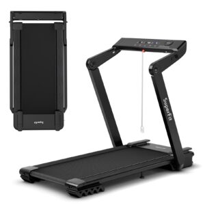 gymax folding treadmill, 4hp running machine with led touch screen, smart app connection, free installation fitness workout treadmill for home gym