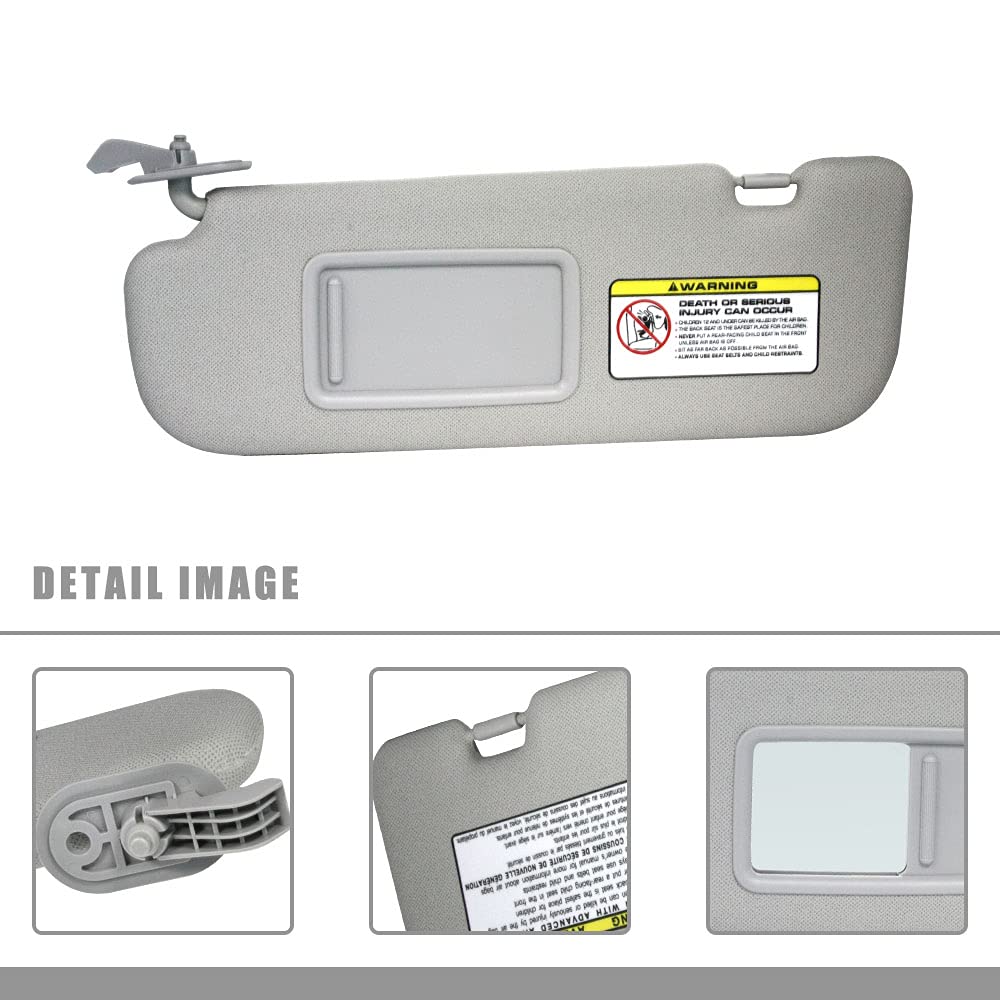 Left Driver Side Sun Visor Replacement for Hyundai Elantra 2011 2012 2013 2014 Avante MD Replaces # 852103X000TX (Grey)