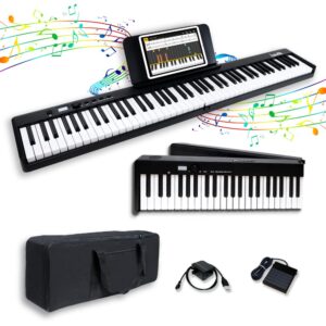 Dulcette *NEW* Foldable Electric Piano Keyboard | 88 Keys Portable Keyboard | Semi-Weighted Touch Sensitive Keys | MIDI & Dual Speakers Sustain Pedal | Digital Piano FREE Bag (Black)