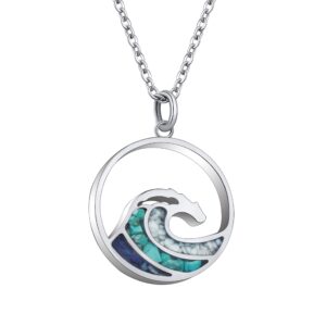 lauren-spencer turquoise wave necklace for women tumbled gemstone chips pendant necklace dainty ocean wave necklaces for women girls surfer beach jewelry gifts (wave style d-turquoise+white howlite)