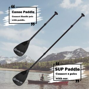 Arya Life 3 Piece SUP Paddle, Canoe Paddle with Fiberglass Blade, Adjustable Carbon Fiber Shaft, 70-86 Inches, Black