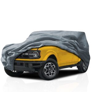 5 layer car cover for 2021-2024 ford bronco sport suv 4-door semi custom fit pollution, dust, sun, snow, rain, hail all weather protection, breathable