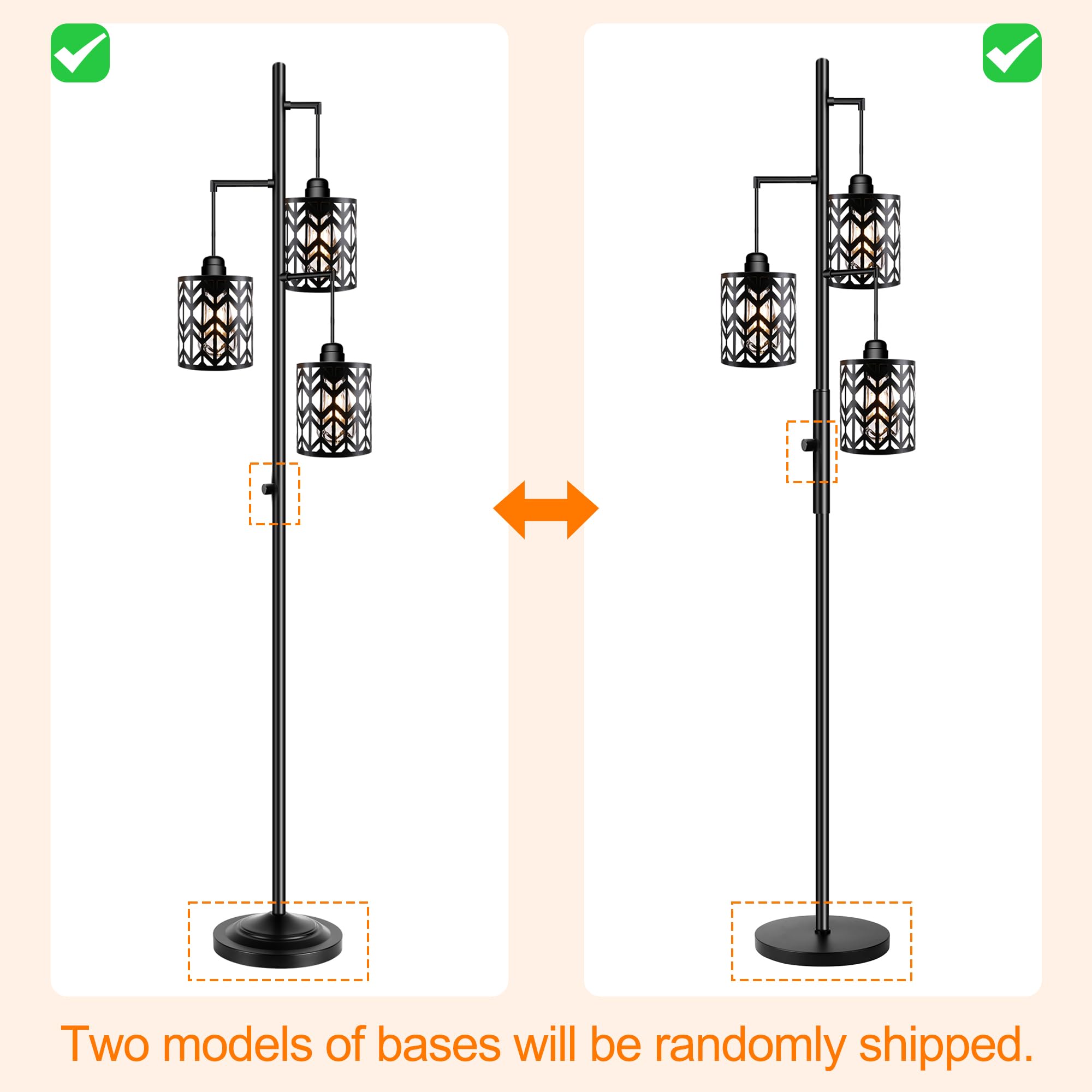 ROTTOGOON Dimmable Floor Lamp, Industrial Standing Floor lamp for Living Room, Tall Farmhouse Rustic lamp with 3 LED Bulbs, Tree Floor Lamp for Bedrooms, Living Room, Home Office, Metal, Black, 68"