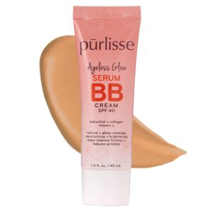 pūrlisse ageless glow serum bb cream spf 40 : clean & cruelty-free, full & flawless coverage, hydrates with collagen | medium golden 1.4oz