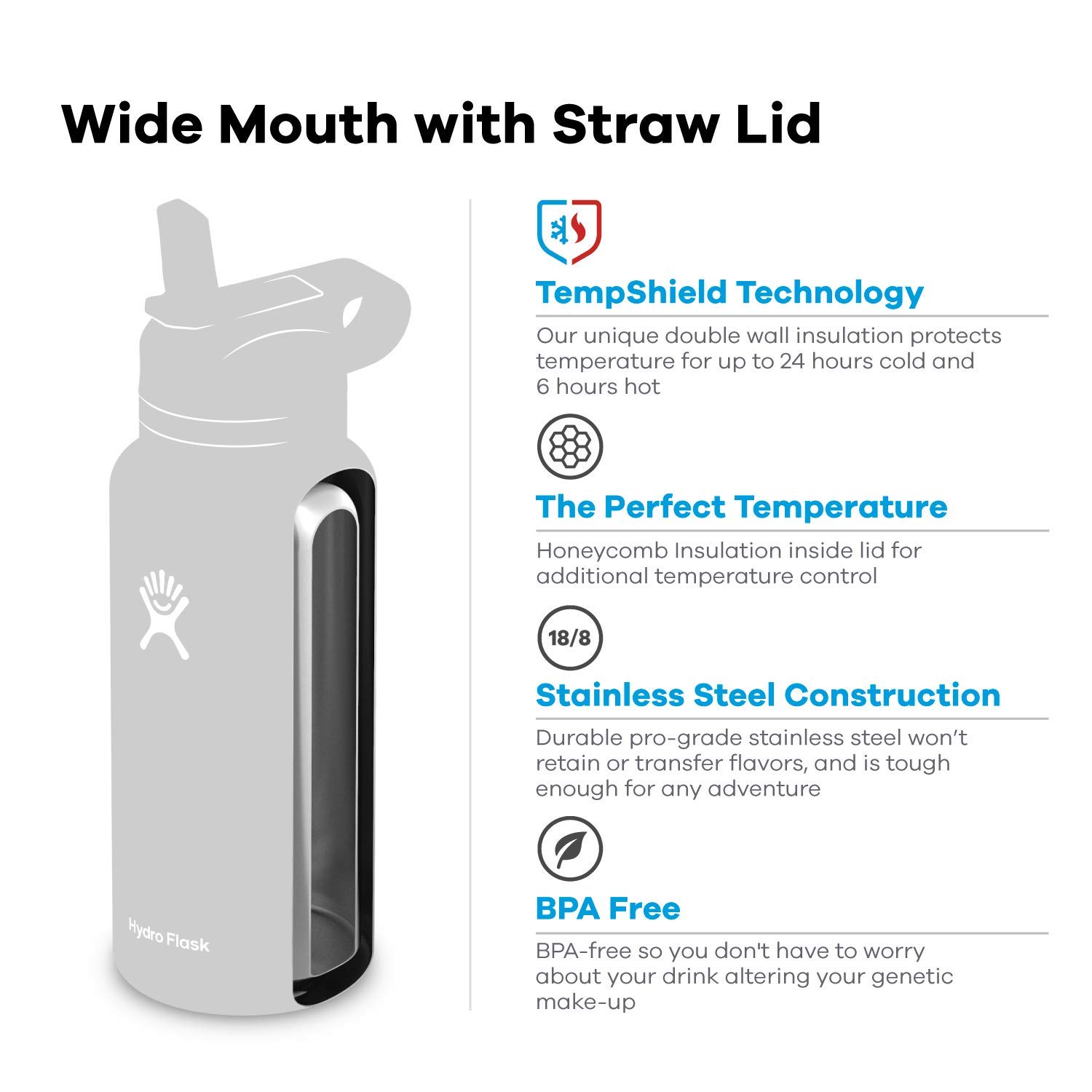 Hydro Flask 32 oz Wide Mouth with Straw Lid Stainless Steel Reusable Water Bottle Clementine - Vacuum Insulated, Dishwasher Safe, BPA-Free, Non-Toxic