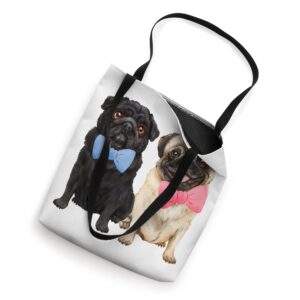 Fawn Pug Black Pug Blue & Pink Bow Tote Bag