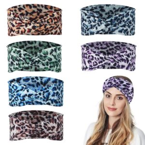 Hzaiwy 6PCS Women Leopard Boho Headbands,Boho Floal Style Criss Cross Head Wrap,Wide Top Knot Turban Hair Band (Leopard print)