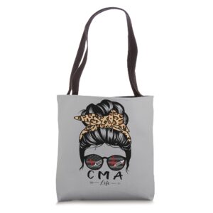 cma life messy bun hair funny leopard cma tote bag