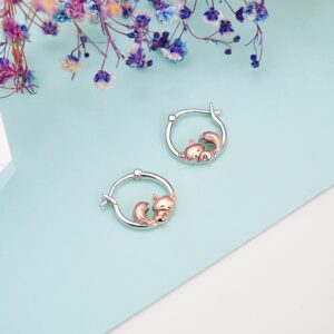 Mothers Day Gifts Fox Earrings 925 Sterling Silver Cute Little Fox Hoop Earrings Fox Jewelry Gifts for Women Friends