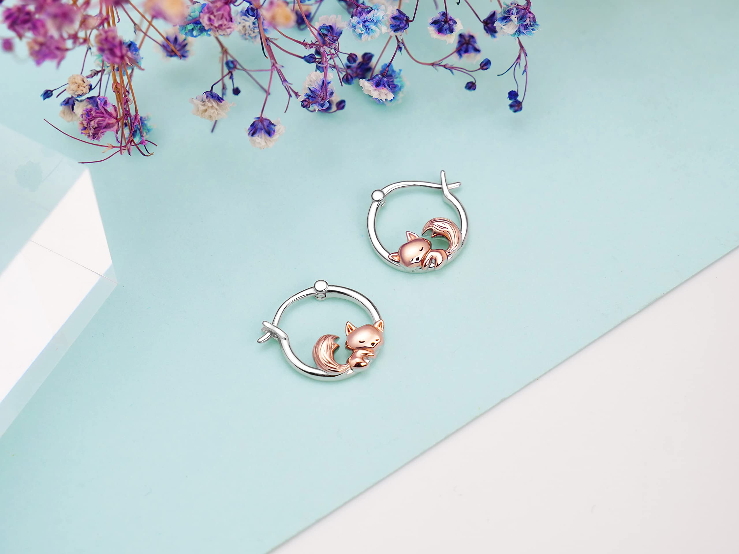 Mothers Day Gifts Fox Earrings 925 Sterling Silver Cute Little Fox Hoop Earrings Fox Jewelry Gifts for Women Friends