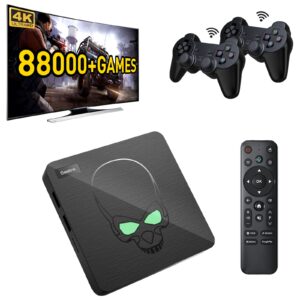 kinhank super console x king video game console built-in 88000+ games, android 9.0&emuelec 4.5&coree system, 4k uhd output, 2.4g/5g, voice remote control, 2 wireless controllers (64g)