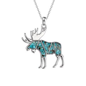 lauren-spencer gemstone animal necklace turquoise tiger's eye tumbled chips animal pendant necklace bear moose goat deer elk necklace wildlife nature jewelry gift for women men (moose-turquoise)