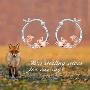 Mothers Day Gifts Fox Earrings 925 Sterling Silver Cute Little Fox Hoop Earrings Fox Jewelry Gifts for Women Friends