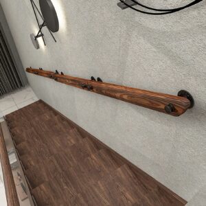 Handrail Rustic Wood Handrail 1.6ft-20ft Kit, Non-Slip Handrails for Indoor Stairs, Wall Home Corridor Lofts Railings Grab Bar (Size : 150cm)