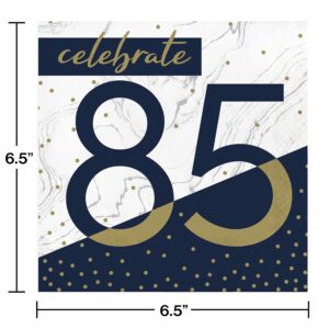 Creative Converting Navy and Gold 85th Birthday Napkins, 6.5"