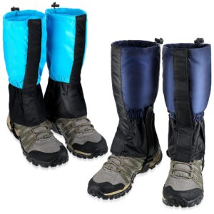 2 pairs waterproof kids leg gaiters adjustable snow boot gaiters protective hiking gaiters sky blue navy blue leg boot gaiters for girl boy outdoor hiking climbing snowshoeing children 5-12 years old