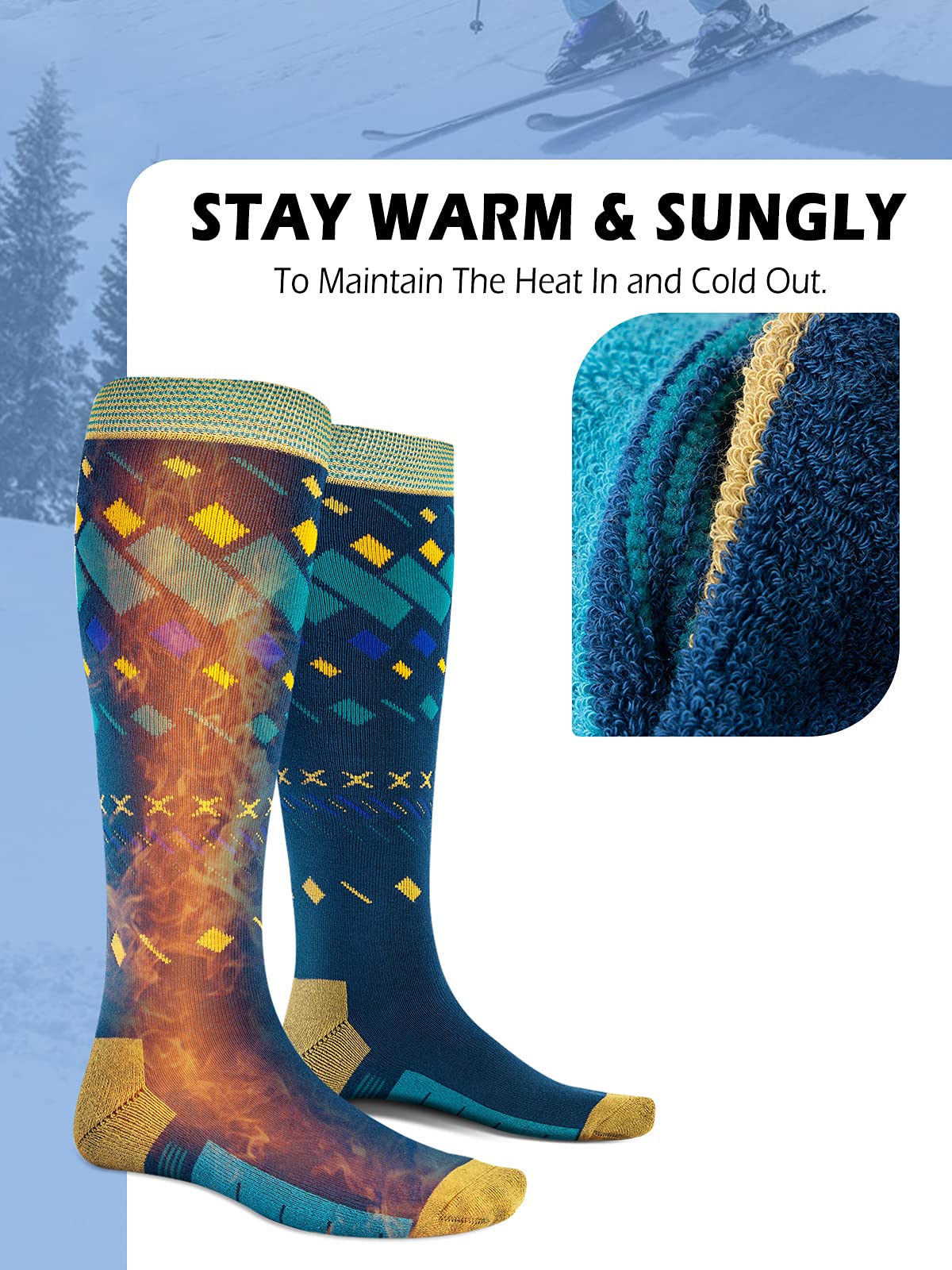 OutdoorMaster Unisex Ski Socks,Skiing and Snowboarding Socks for Men & Women with Over the Calf Design/Non-Slip Cuff