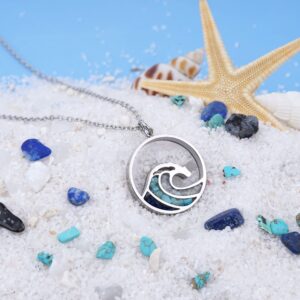 Lauren-Spencer Turquoise Wave Necklace for Women Tumbled Gemstone Chips Pendant Necklace Dainty Ocean Wave Necklaces for Women Girls Surfer Beach Jewelry Gifts (Wave Style D-Turquoise+White Howlite)