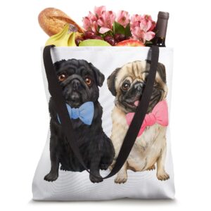 Fawn Pug Black Pug Blue & Pink Bow Tote Bag