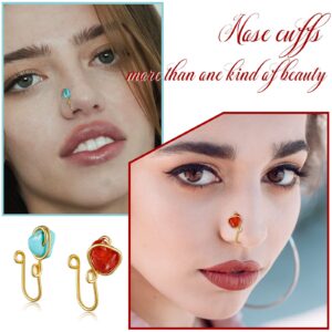 MTLEE 12 Pieces Crystal Stone Nose Cuff Rings African Nose Cuff Fake Nose Rings Adjustball Non Piercing African Rings for Women Men