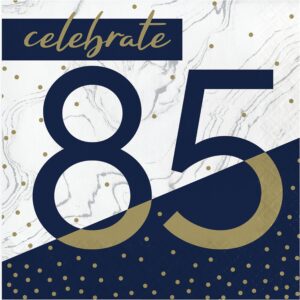 creative converting navy and gold 85th birthday napkins, 6.5"