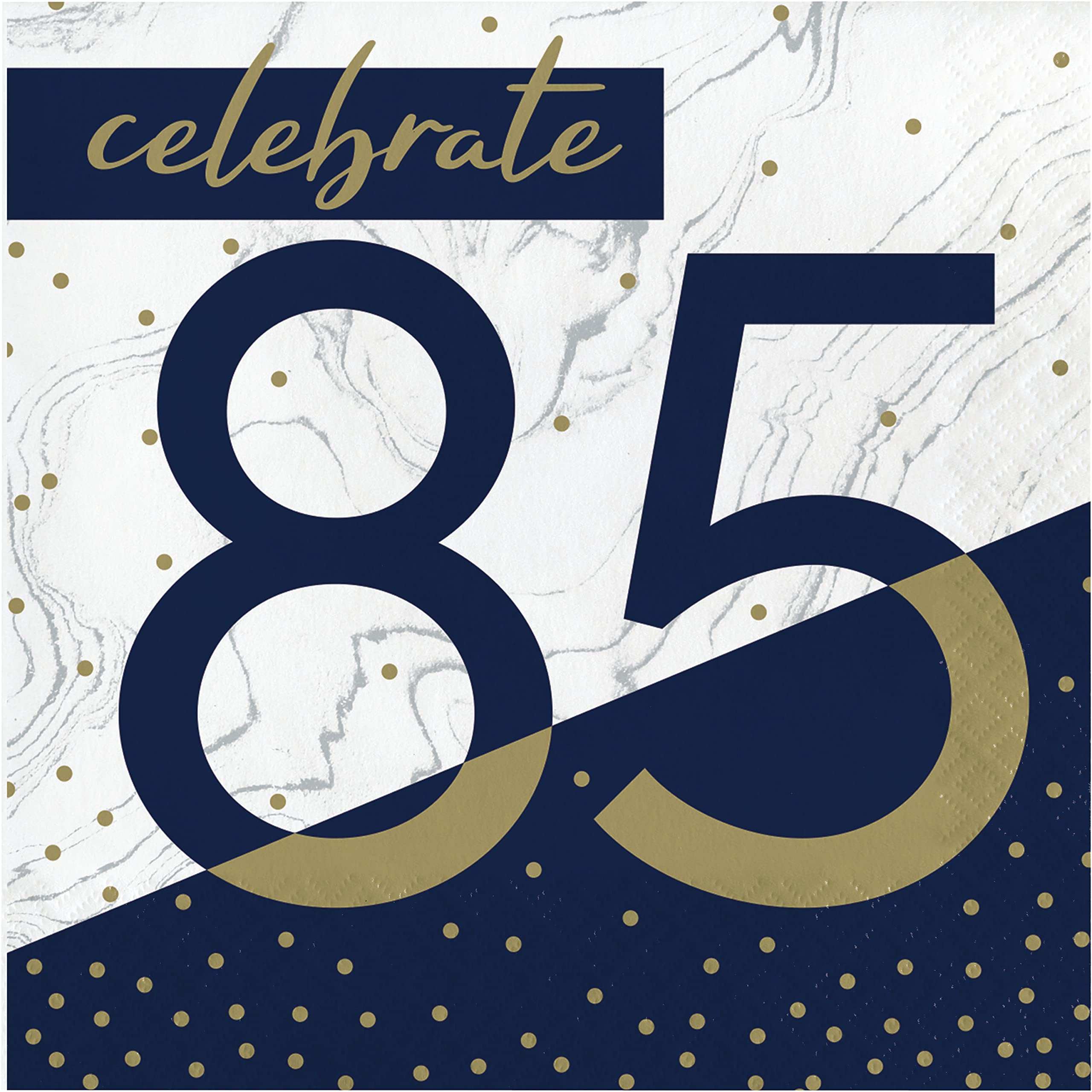 Creative Converting Navy and Gold 85th Birthday Napkins, 6.5"