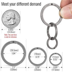 KeyUnity KA02 Titanium Flat Key Rings, 33/25/17.5mm Side Pushing Split Ring for Key Carabiner Flashlight Knife Dog ID Collar Tag (1L+1M+1S)