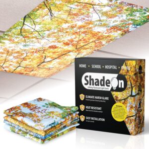 shadeon 24" x 48" magnetic fluorescent light covers (4-pack) fall themed classroom light filters for 2 x 4 feet drop ceiling lights | office classroom decor - autumn leaves