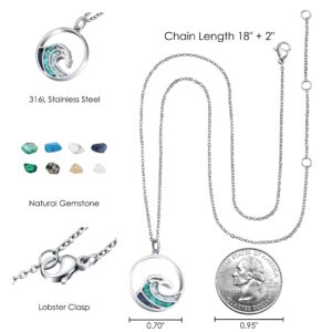 Lauren-Spencer Turquoise Wave Necklace for Women Tumbled Gemstone Chips Pendant Necklace Dainty Ocean Wave Necklaces for Women Girls Surfer Beach Jewelry Gifts (Wave Style D-Turquoise+White Howlite)