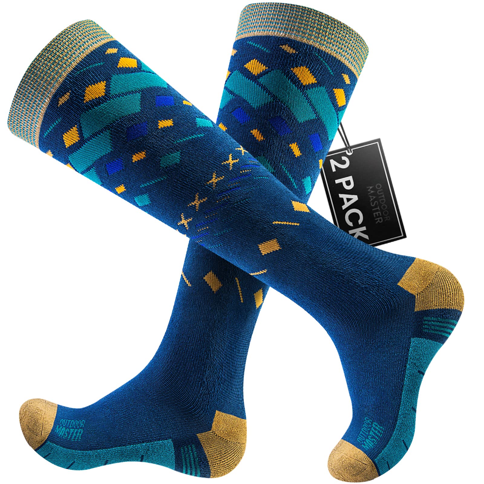 OutdoorMaster Unisex Ski Socks,Skiing and Snowboarding Socks for Men & Women with Over the Calf Design/Non-Slip Cuff