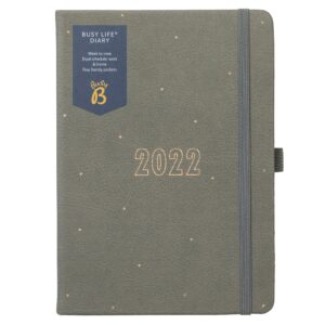 busy b busy life diary january to december 2022 - a5 grey faux leather week to view planner with dual schedules, pen holder and pockets