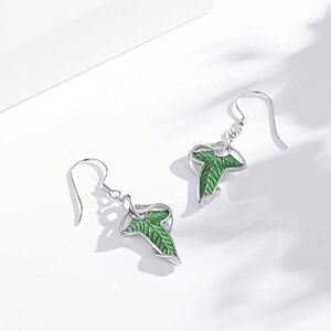 Lord of The Rings Jewelry 925 Sterling Silver Green Leaf Drop Earrings Lord of The Rings Christmas Stocking Stuffers Gifts for Women