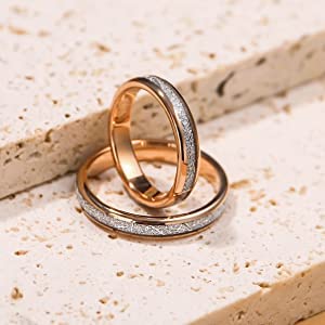 Fivavo 4mm Womens Rose Gold Rings Silver Imitated Meteorite Inlay Tungsten Wedding Band Ring Size 9