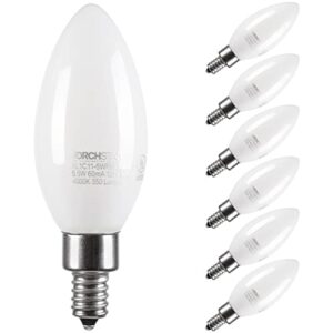 torchstar dimmable e12 led candelabra bulb, ul listed, 60w equivalent chandelier light bulbs, 550lm, led filament candle bulb c11, frosted glass ceiling fan light bulbs, 4000k cool white, pack of 6