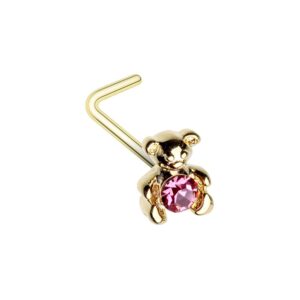 covet jewelry golden teddy bear l-shape nose ring