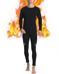 runhit thermal underwear for men base layer cold weather mens long john winter pants and shirts thermal set medium black