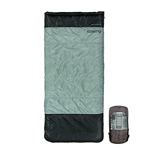 Klymit Wild Aspen Lightweight Rectangle Sleeping Bag, 20°F Sleeping Bag for Camping, Hiking, and Backpacking in Cold Weather, Green