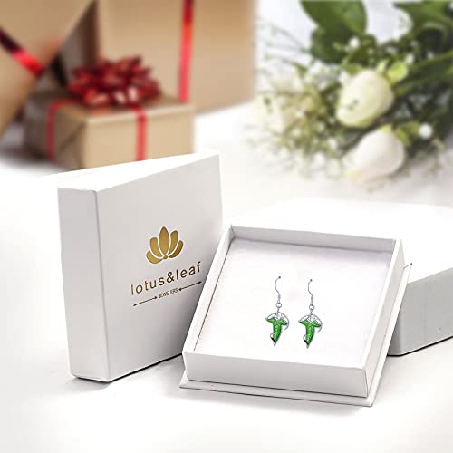 Lord of The Rings Jewelry 925 Sterling Silver Green Leaf Drop Earrings Lord of The Rings Christmas Stocking Stuffers Gifts for Women