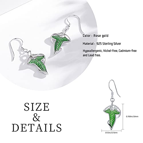 Lord of The Rings Jewelry 925 Sterling Silver Green Leaf Drop Earrings Lord of The Rings Christmas Stocking Stuffers Gifts for Women