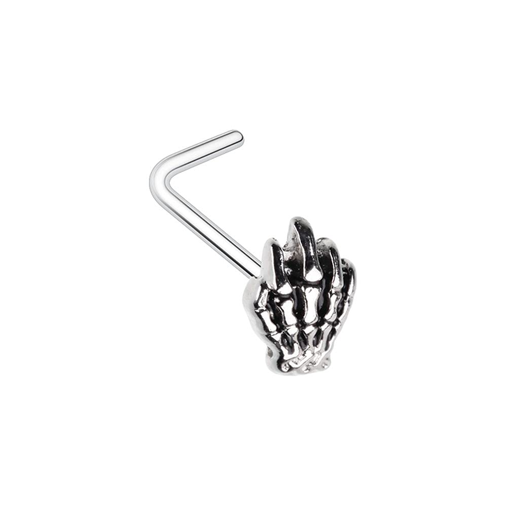 Covet Jewelry Steel Skeleton Hand L-Shape Nose Ring