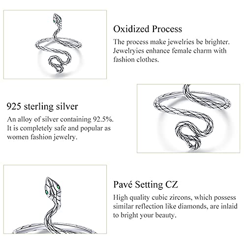 BISAER Snake Ring Adjustable Rings for Women 925 Sterling Silver Rings Gothic Vintage Jewelry for Women (silver snake, Adjustable)